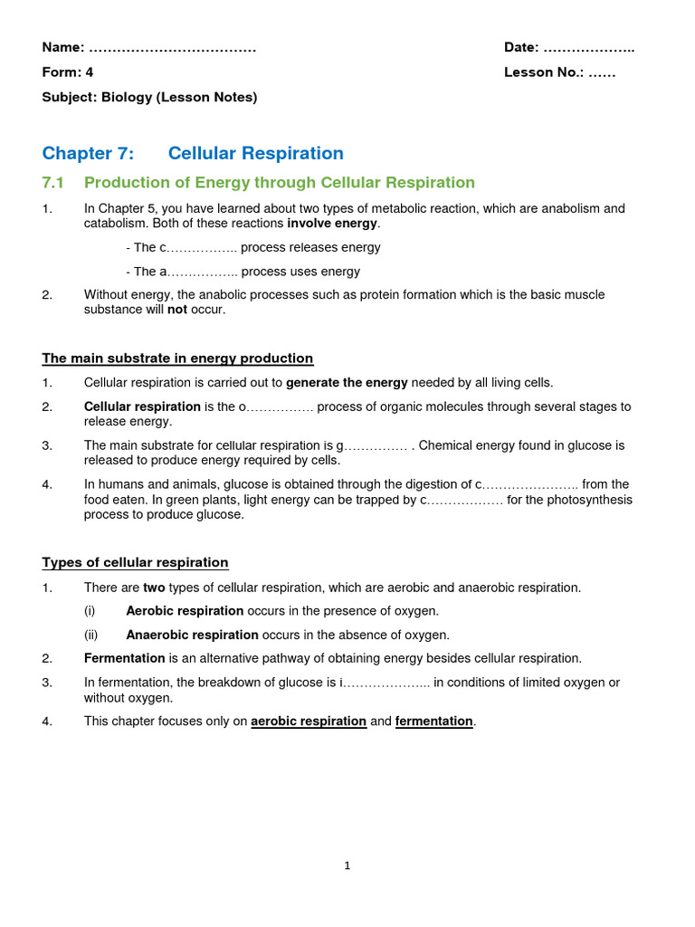 F4 Bio C7 Notes | PDF | Cellular Respiration | Glycolysis