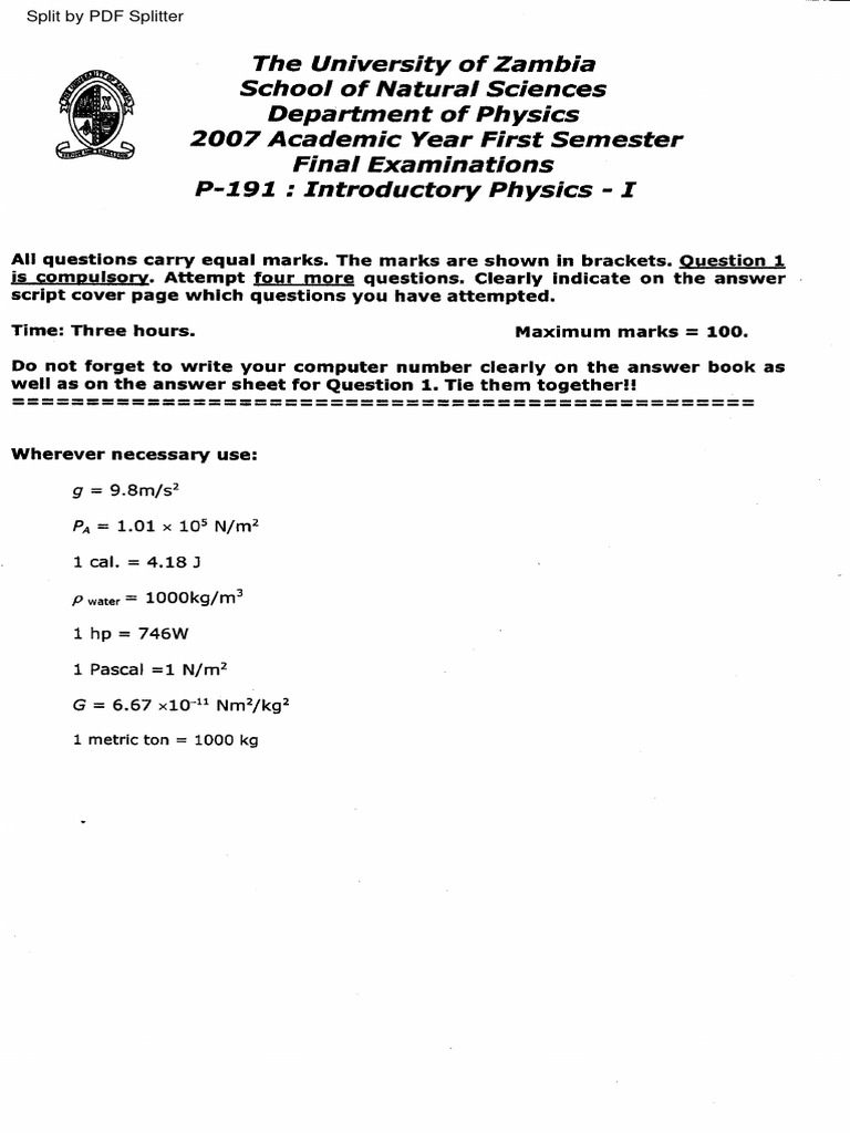 2007 P-191 First Semester Exams | PDF
