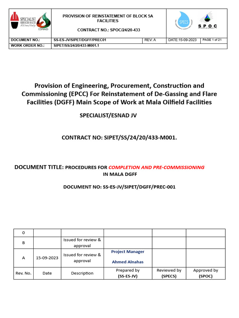 Procedures For Completion and Pre-Commissioning | PDF