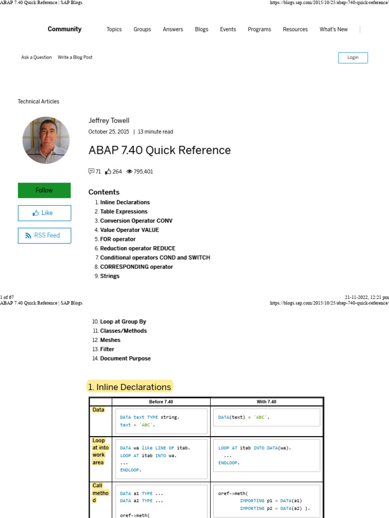 ABAP 7.40 Quick Reference SAP Blogs | PDF | String (Computer Science ...