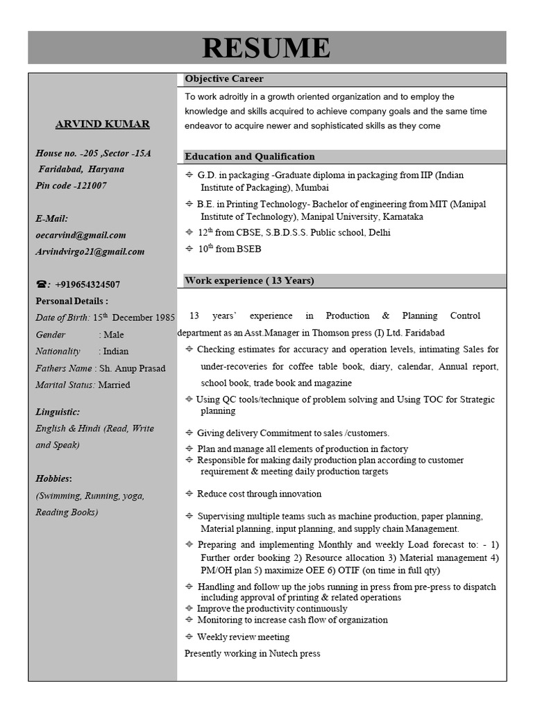 Arvind CV PDF | PDF | Business
