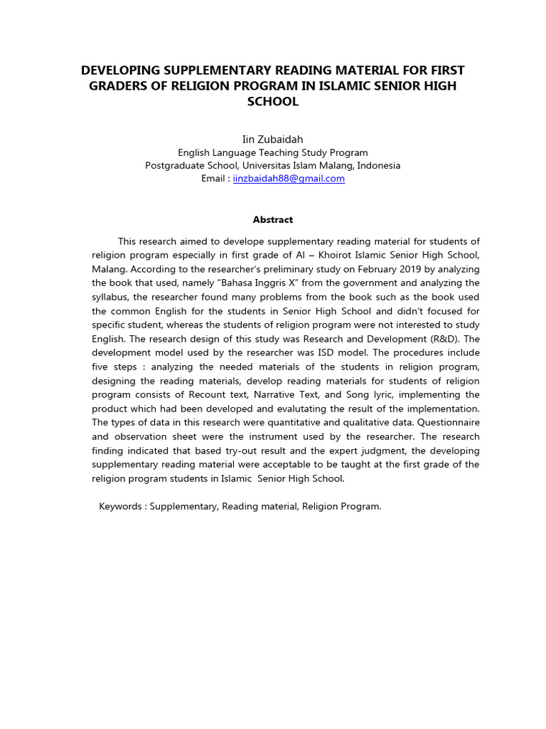 Developing Supplementary Reading Material For First | PDF ...