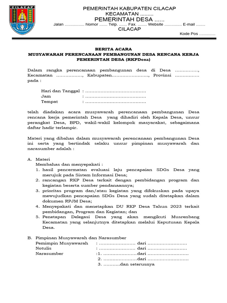 Berita Acara Musrenbangdes RKPDes | PDF