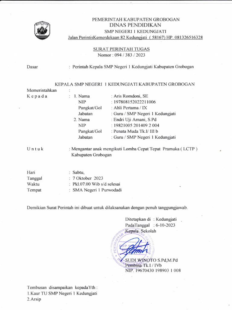 Surat Tugas Kepsek LCTP | PDF