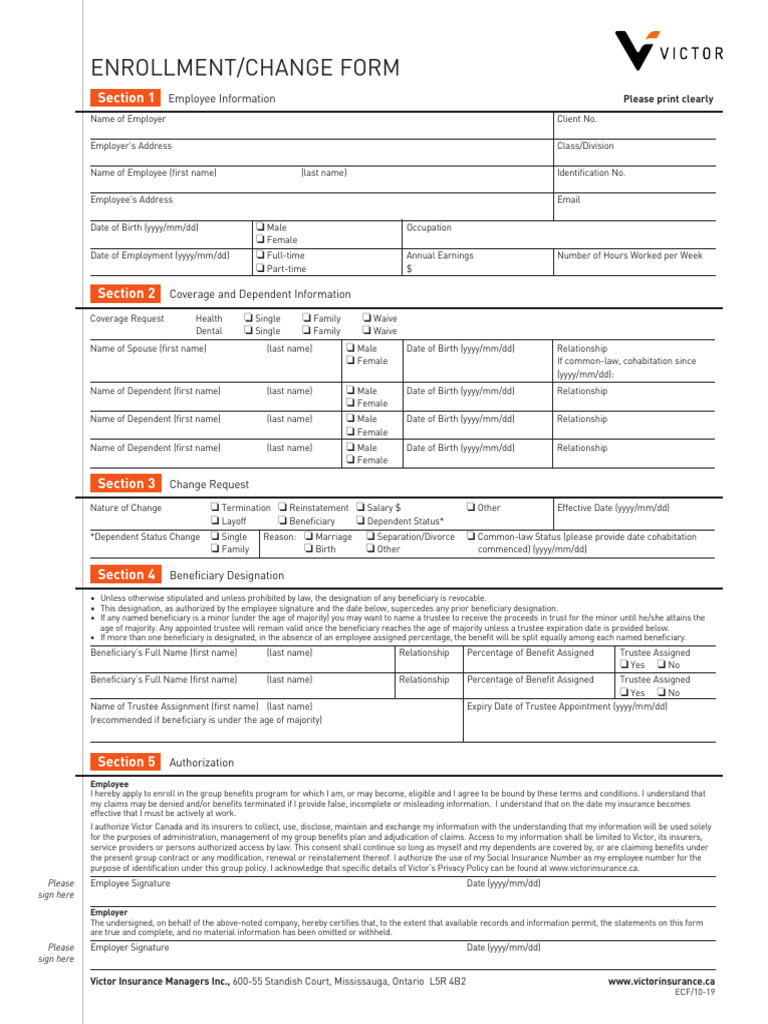 Employee Benefits Enrollment Form | PDF | Employment | Trust Law