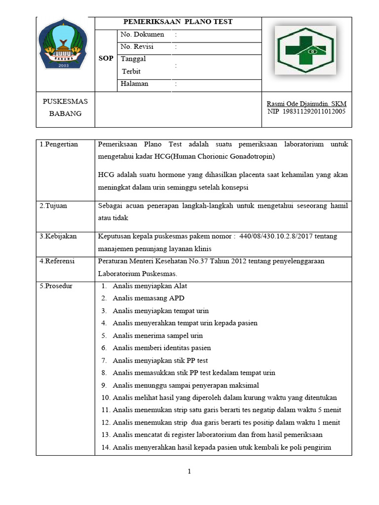 Panduan Pemeriksaan Plano Test Kehamilan | PDF