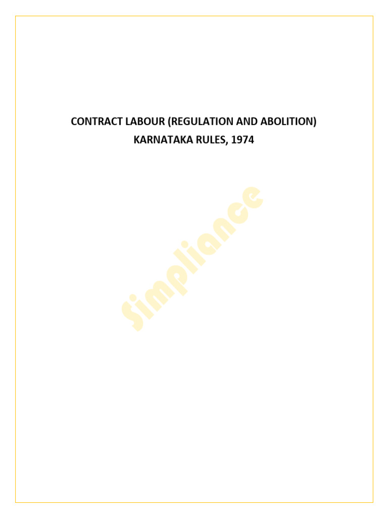 Karnataka Contract Labour Rules 1974 | PDF