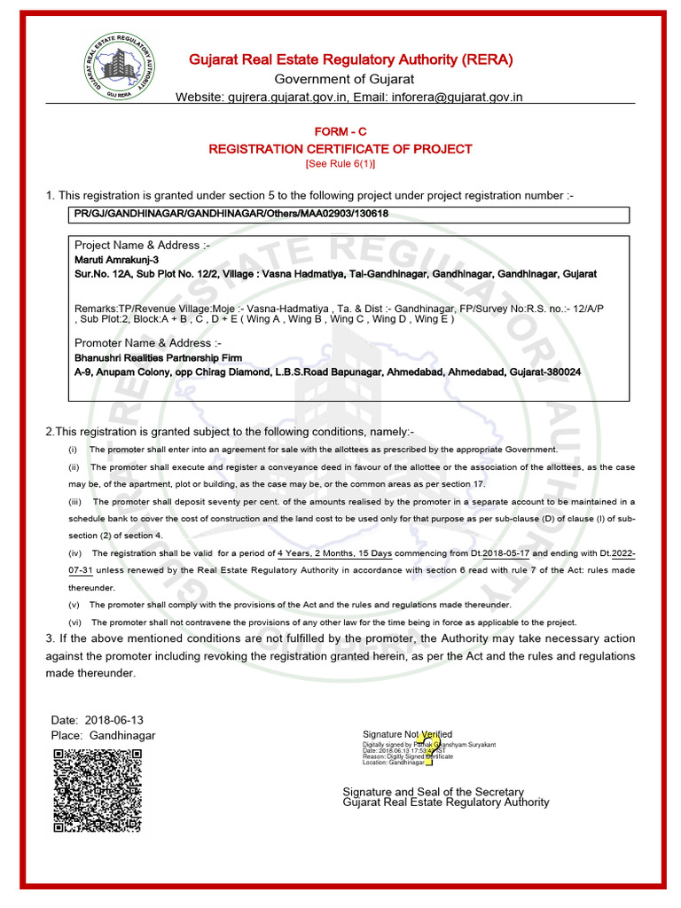 01 Rera Certificate | PDF | Civil Law (Common Law) | Private Law