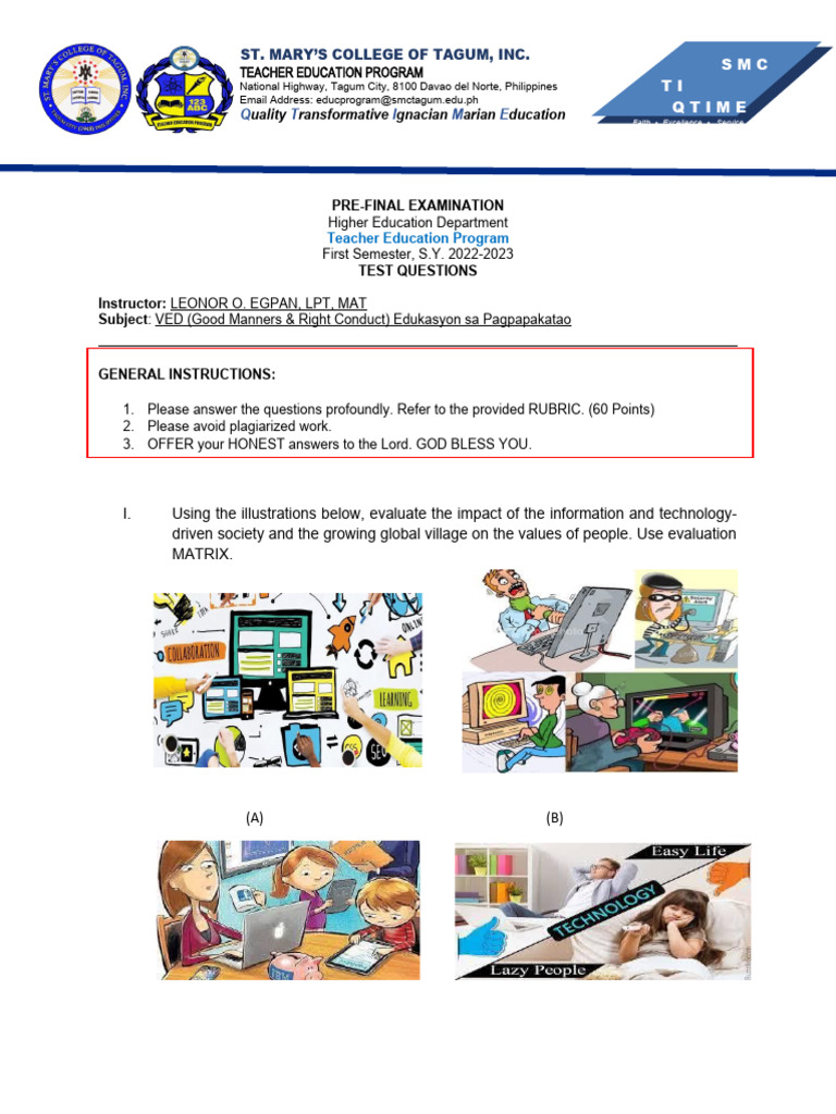 Pre-Final Test-Question (Ved) 2022-2023 | PDF