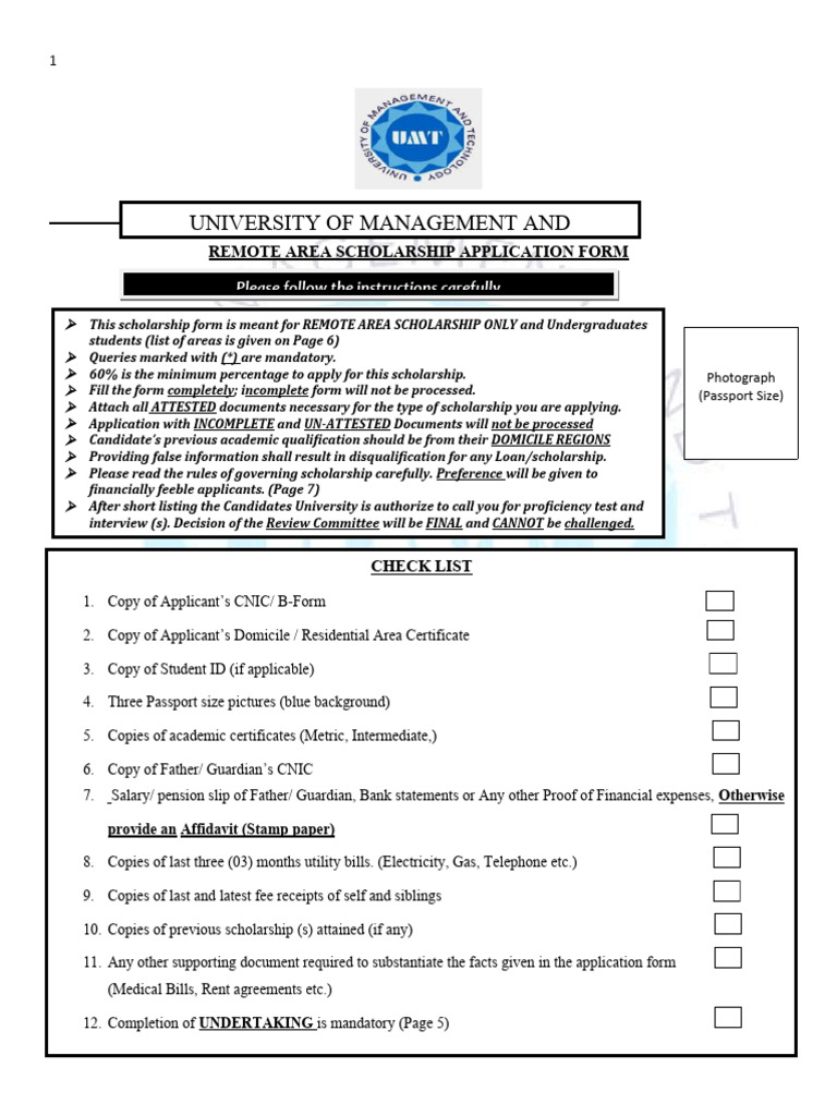Remote Area Scholarship Application Form | PDF