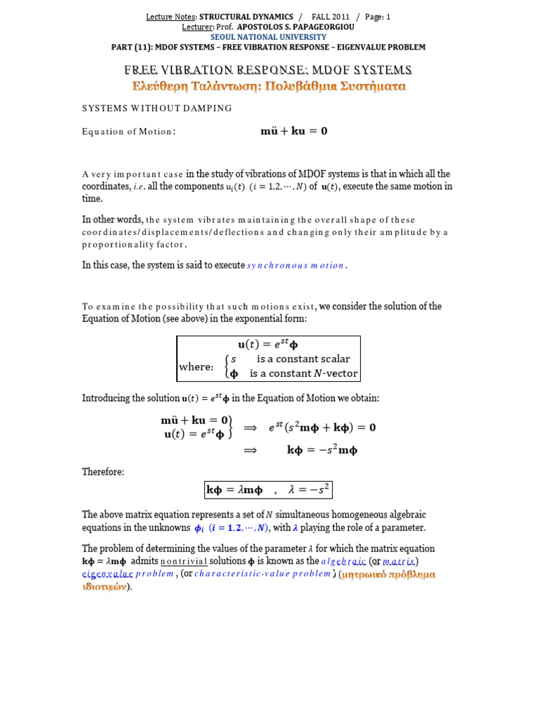 11 - MDOF - Eigen Probl | PDF | Eigenvalues And Eigenvectors | Matrix (Mathematics)