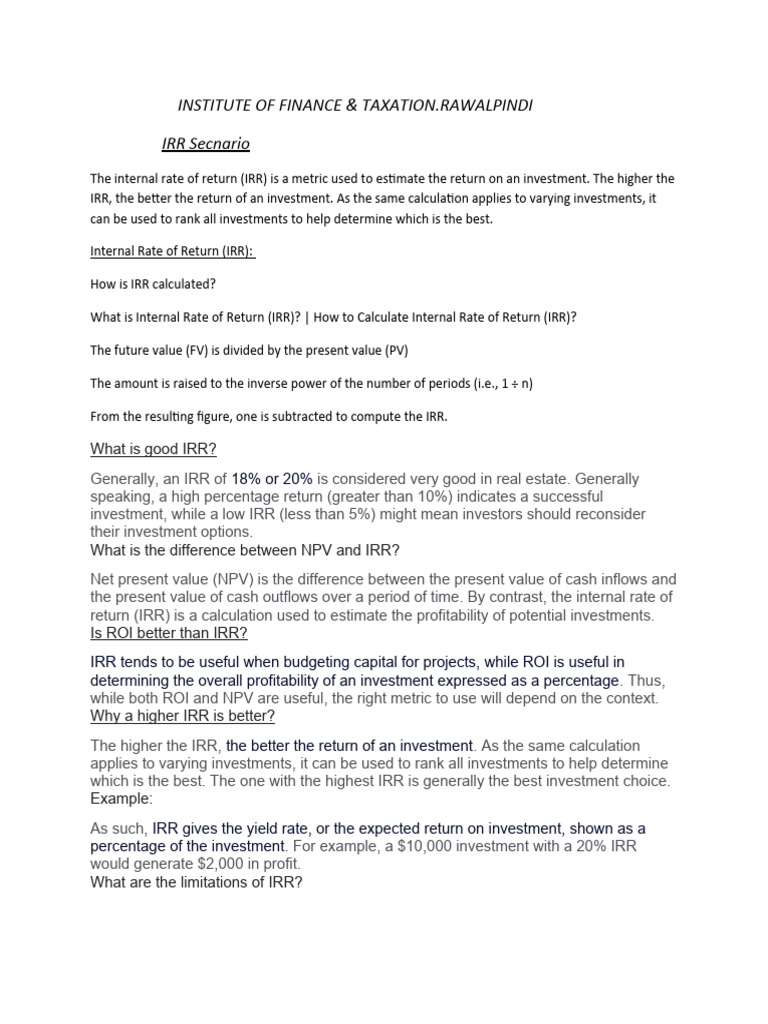 Irr Formula | PDF | Internal Rate Of Return | Net Present Value