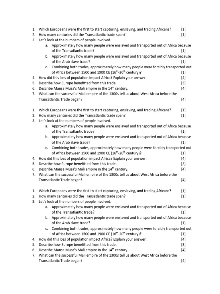 Africa and The Trade Qs | PDF | Atlantic Slave Trade | Africa