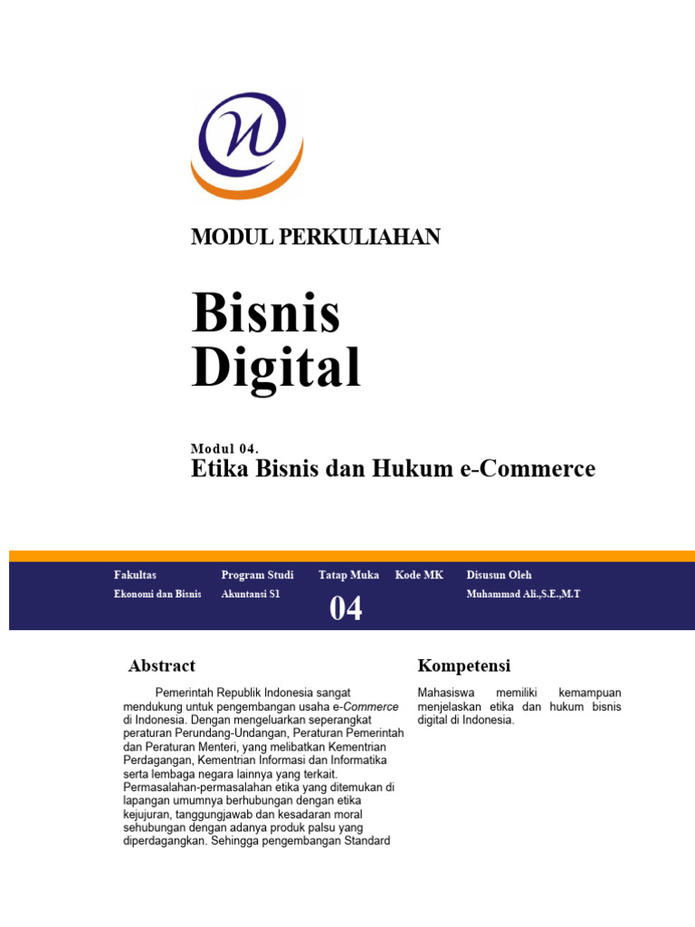 Modul 04. Etika Bisnis Dan Hukum E-Commerce | PDF
