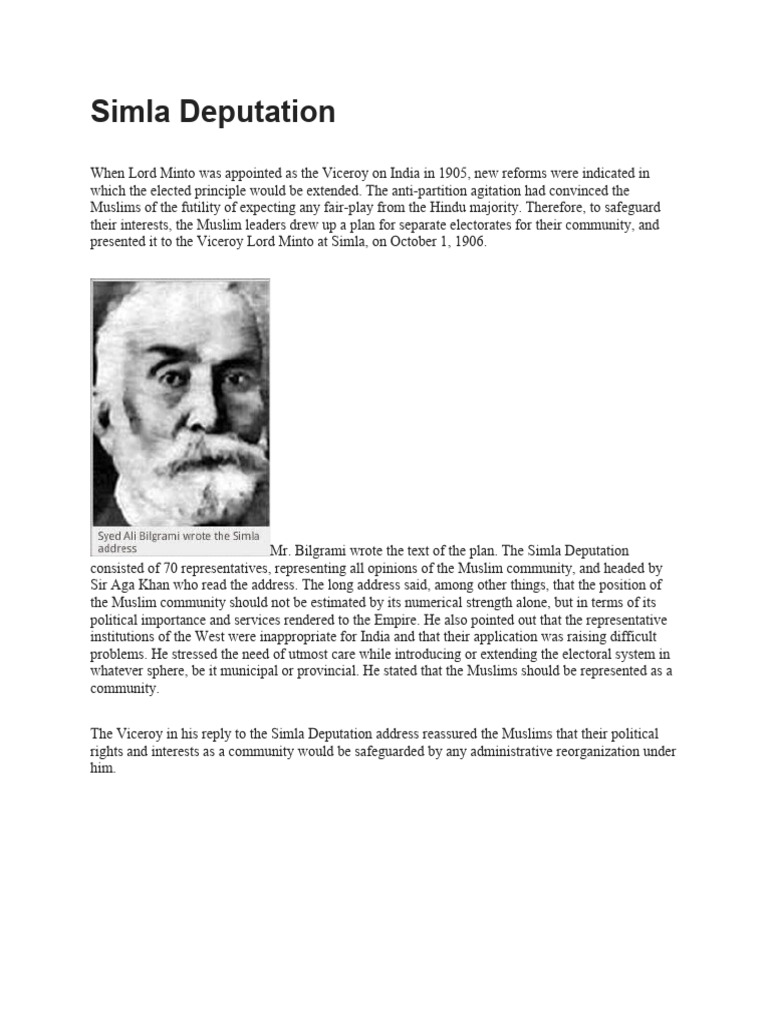 Simla Deputation | PDF | Government | Politics Of India