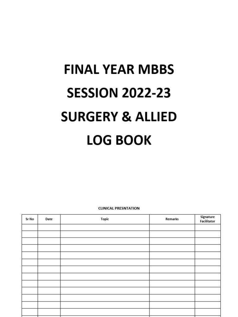 Student Logbook | PDF | Surgery | Medicine