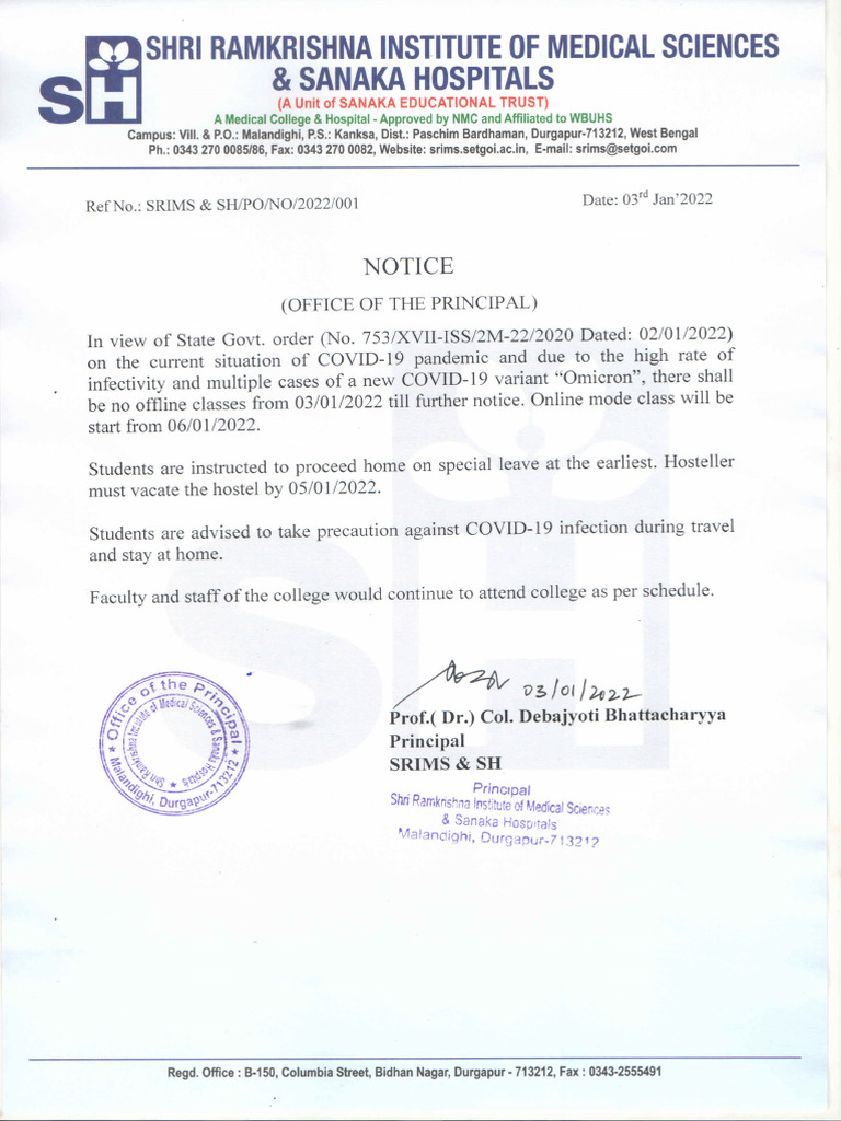 College Closure Notice | PDF