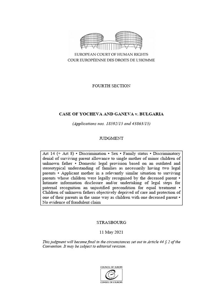 CASE OF YOCHEVA AND GANEVA v. BULGARIA | PDF | Politics | Law