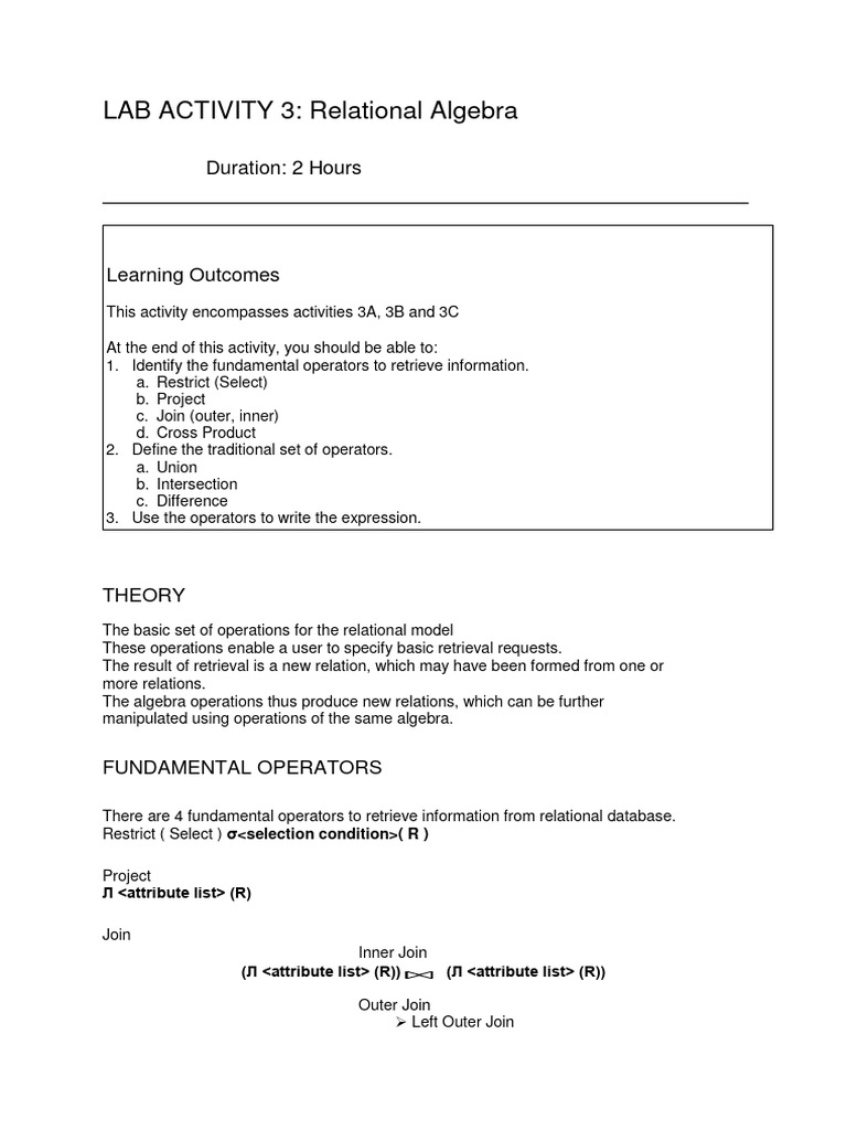 Lab Activity 3 DD | PDF | Relational Model | Information Technology Lab Activity 3 DD | PDF | Relational Model | Information Technology