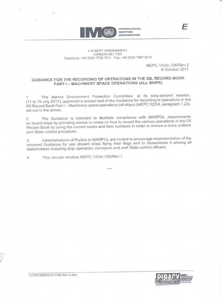 Guidance For The Recording of Operations in The Oil Record Book | PDF