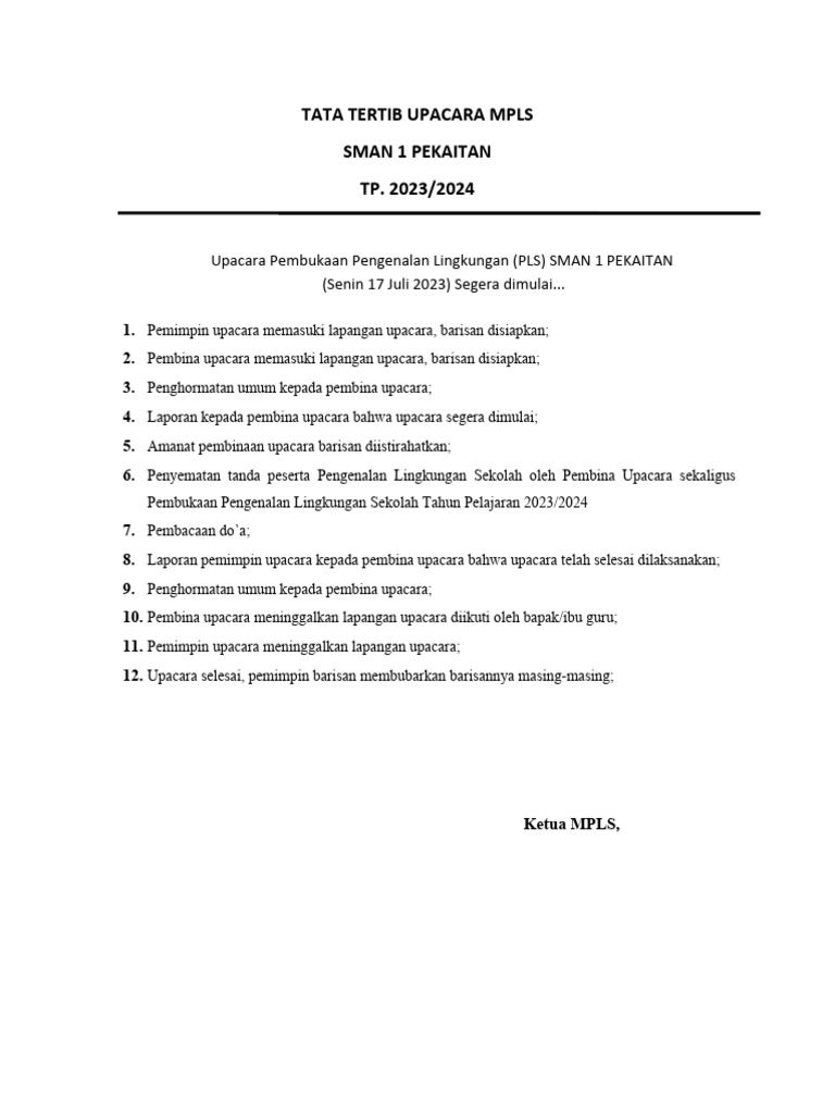 Tata Tertib Upacara MPLS | PDF