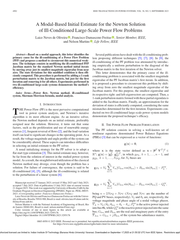 A Modal Based Initial Estimate For The Newton Solution Of Ill Conditioned Large Scale Power Flow 6418