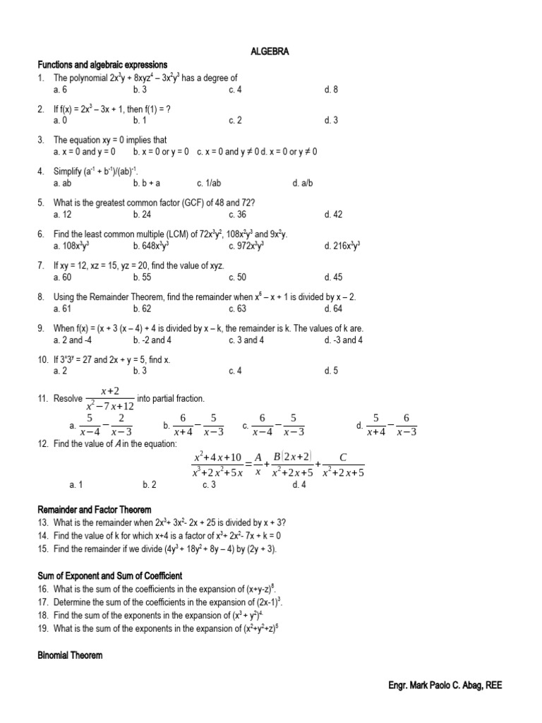 Algebra Problems and Solutions | PDF | Quadratic Equation | Equations
