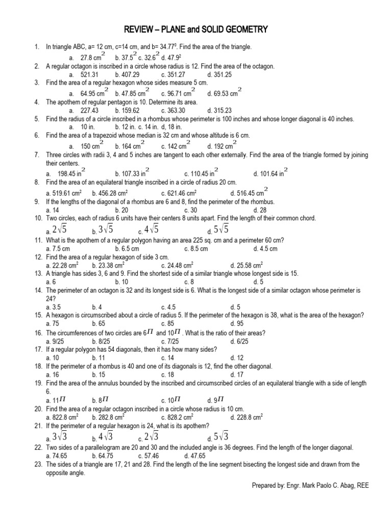 Plane Solid Geometry Review | PDF