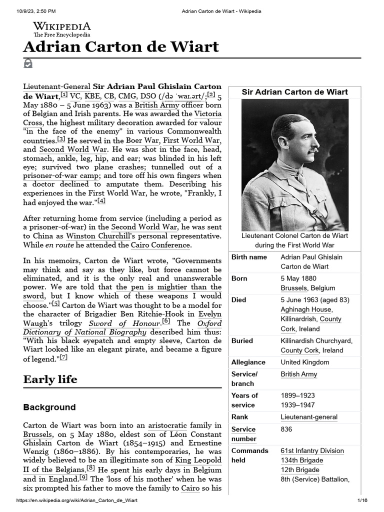 Adrian Carton de Wiart - Wikipedia | PDF | Travel | History