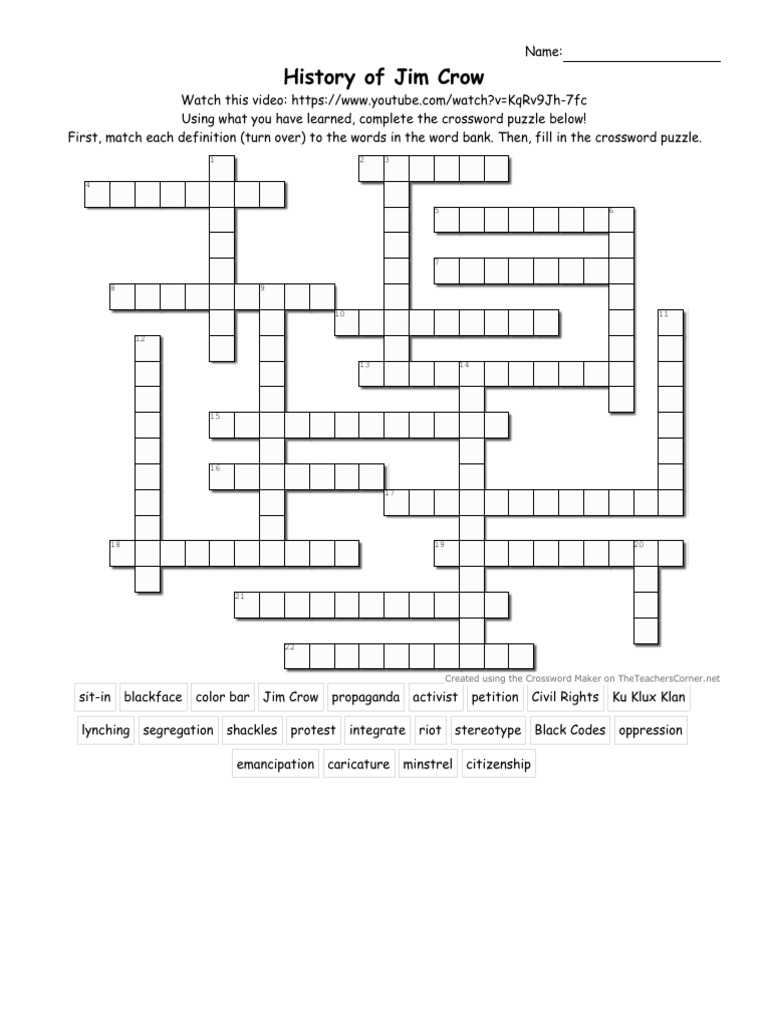 History of Jim Crow Puzzle | PDF