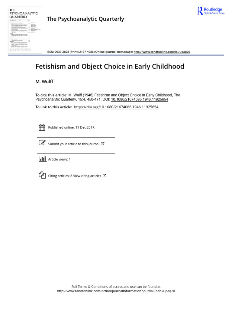 Wulff, M. (1946) - Fetishism and Object Choice in Early Childhood. The ...