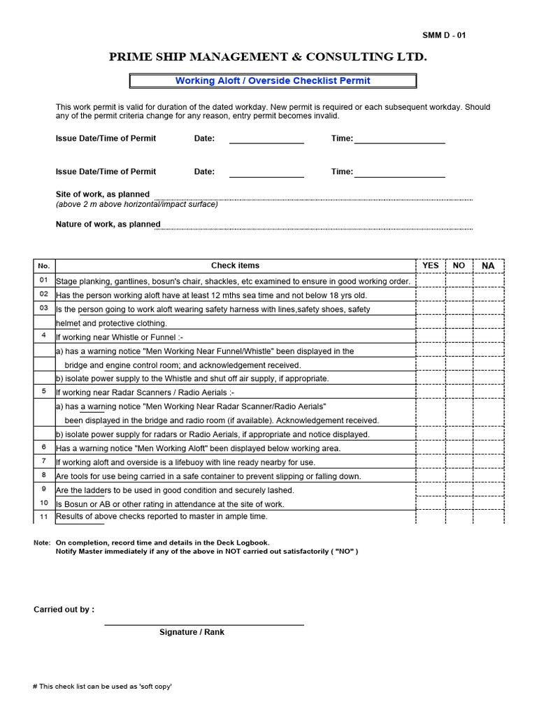 PSMC Safety Checklists | PDF | Technology & Engineering