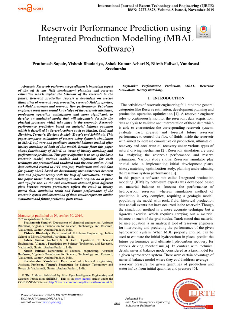 Reservoir Performance Prediction Using | PDF | Petroleum Reservoir | Prediction