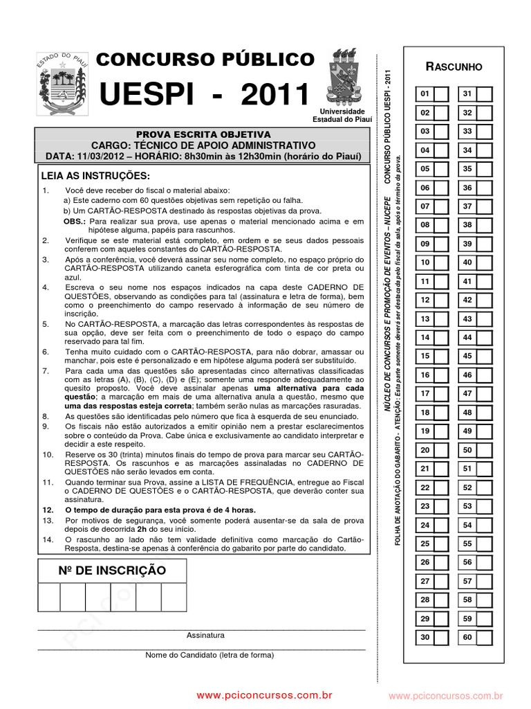 Prova Tecnico Adm Uespi2011 | PDF