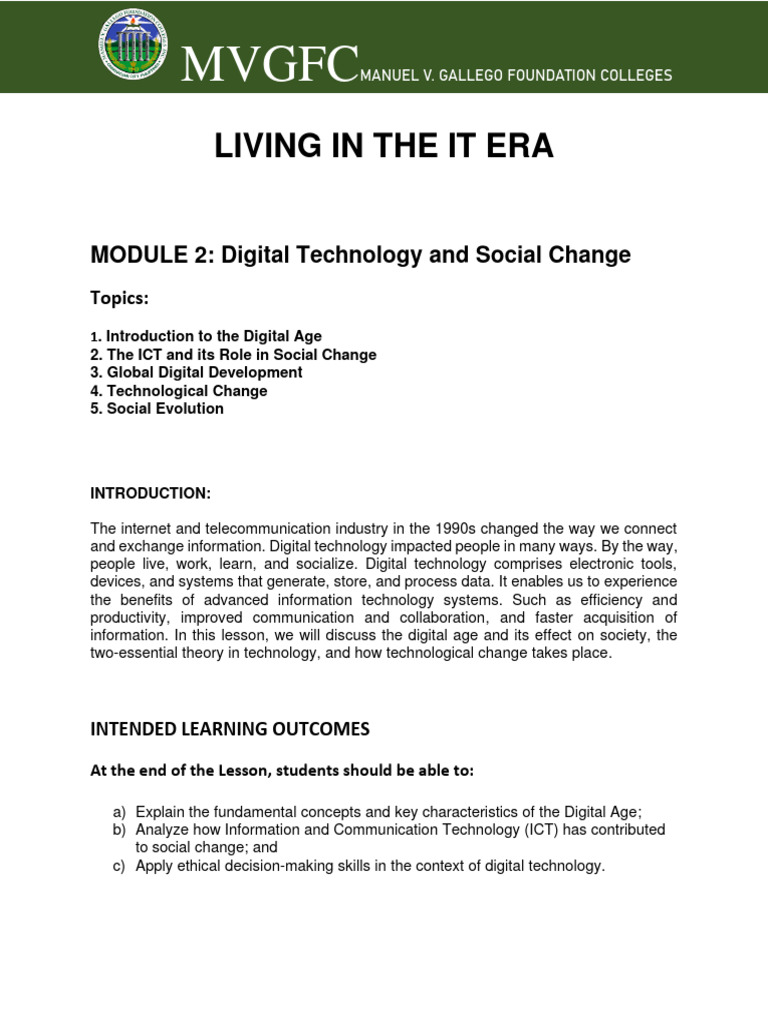 Course Module 02 IT ERA | PDF | Information Technology | Sociocultural Evolution