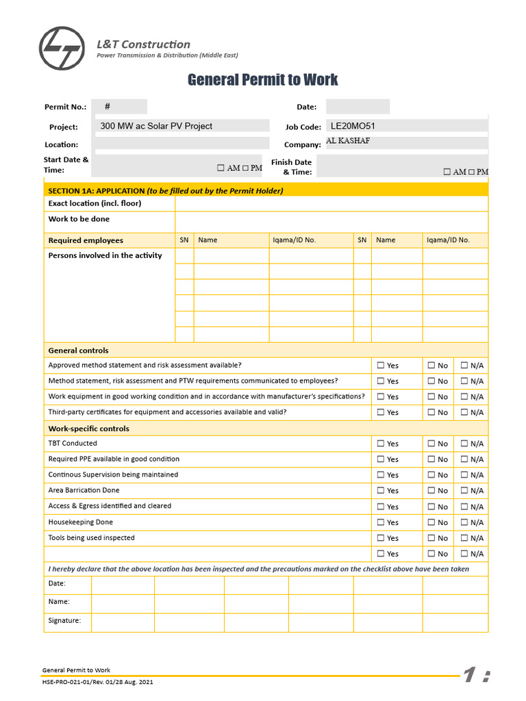 General Work Permit Template | PDF