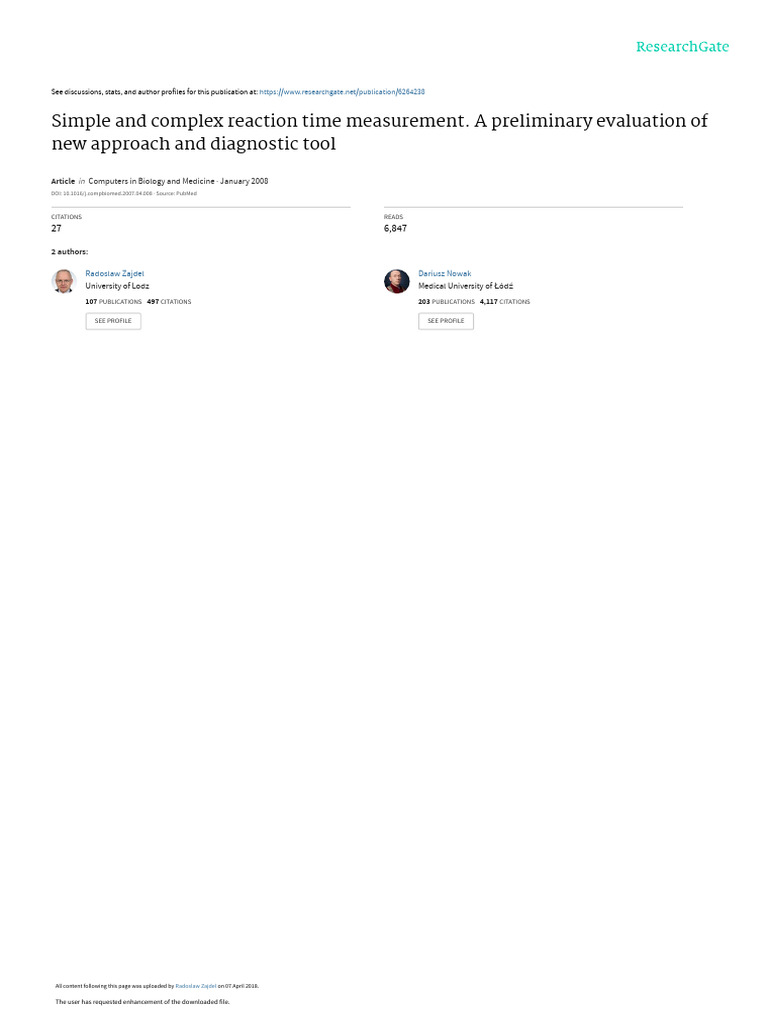 Simpleandcomplexreactiontimemeasurement PDF | PDF | Mental Chronometry ...