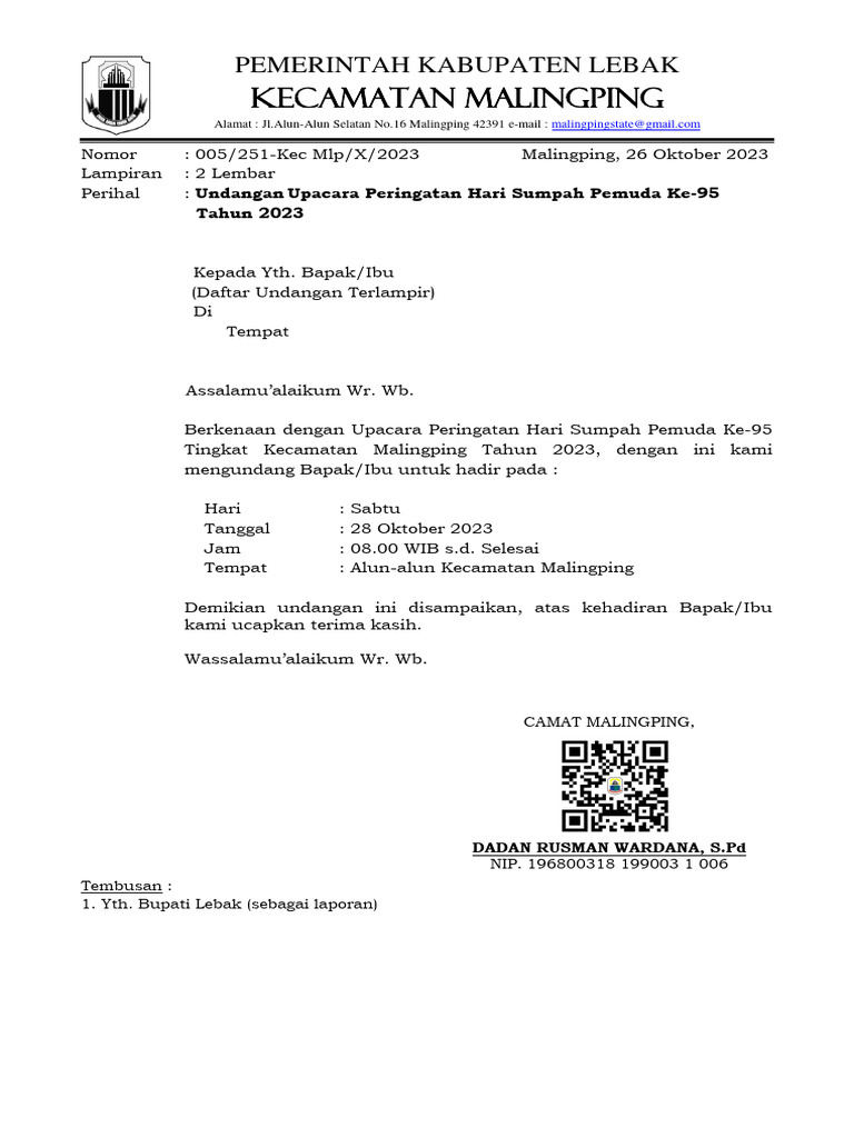 Undangan Upacara Sumpah Pemuda 2023 | PDF