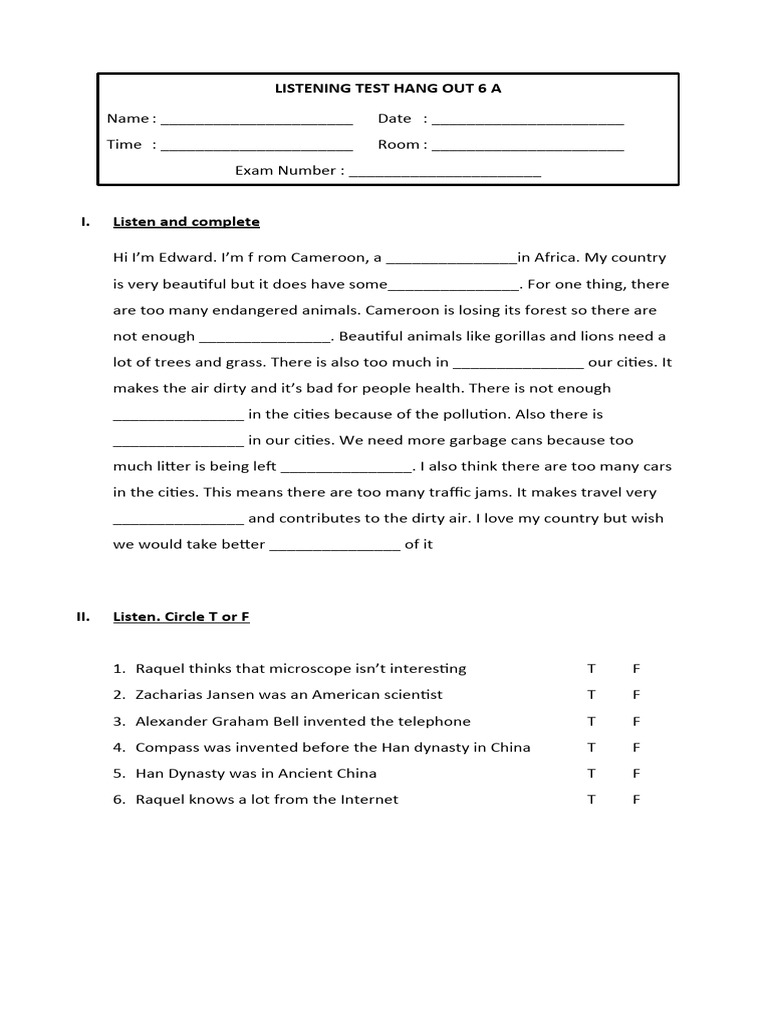 HANG OUT 6 Listening | PDF