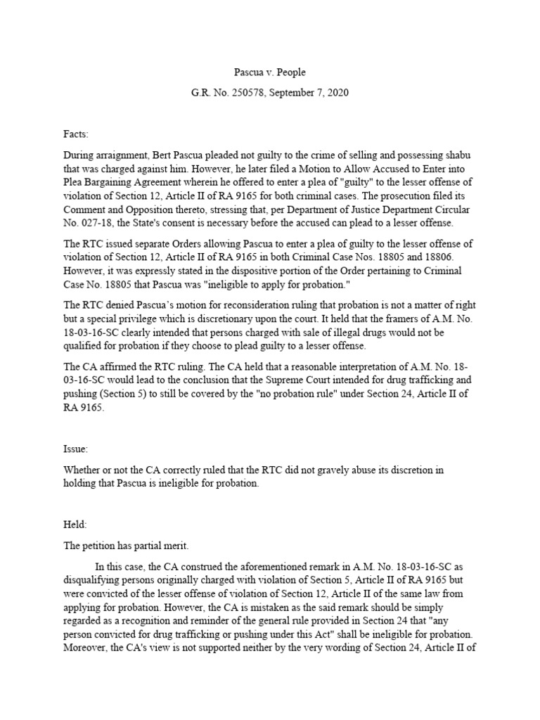 P. Pascua v. People | PDF | Plea | Plea Bargain