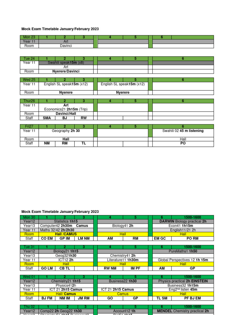 1213mocks Invigilation Timetable 2023 | PDF