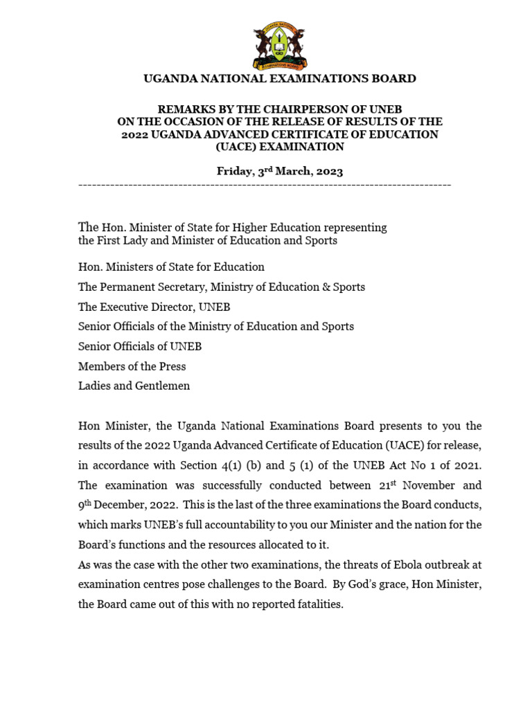 2022 Uace Release - Board Chair's Remarks | PDF | Social Science