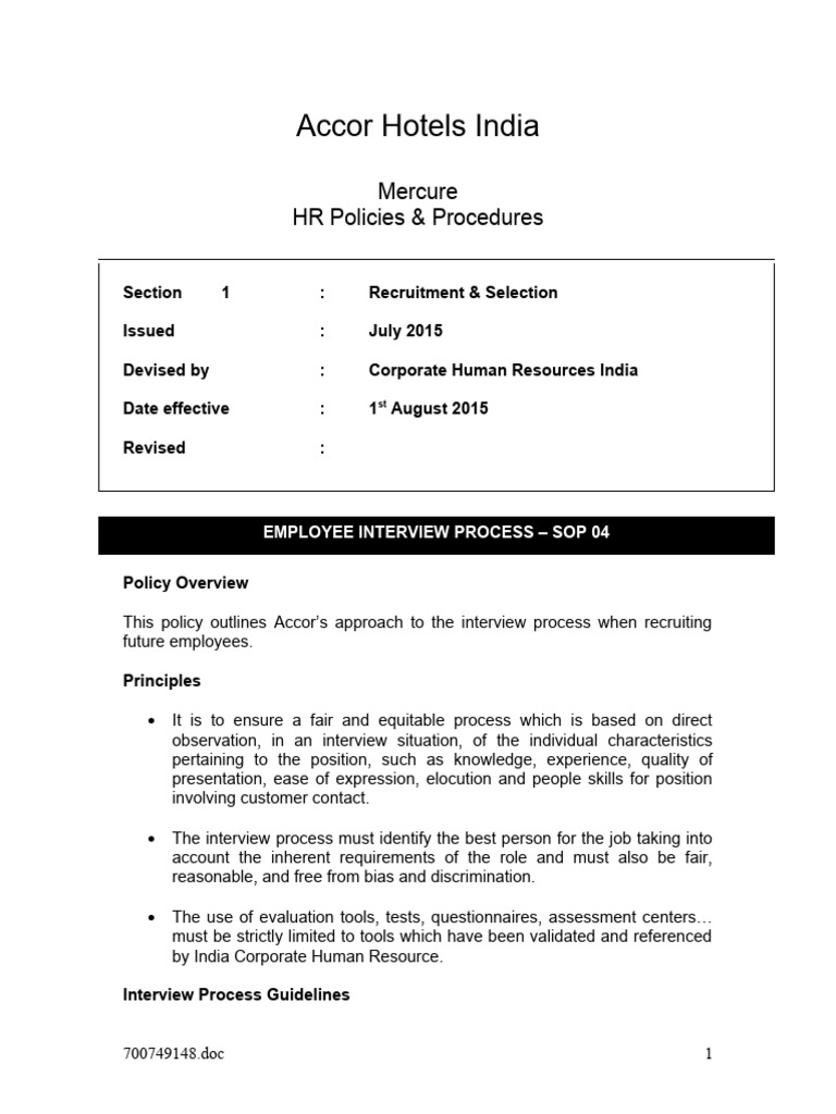 SOP 04 - Section 1 - Employee Interview Process | PDF | Human Resource ... SOP 04 - Section 1 - Employee Interview Process | PDF | Human Resource ...