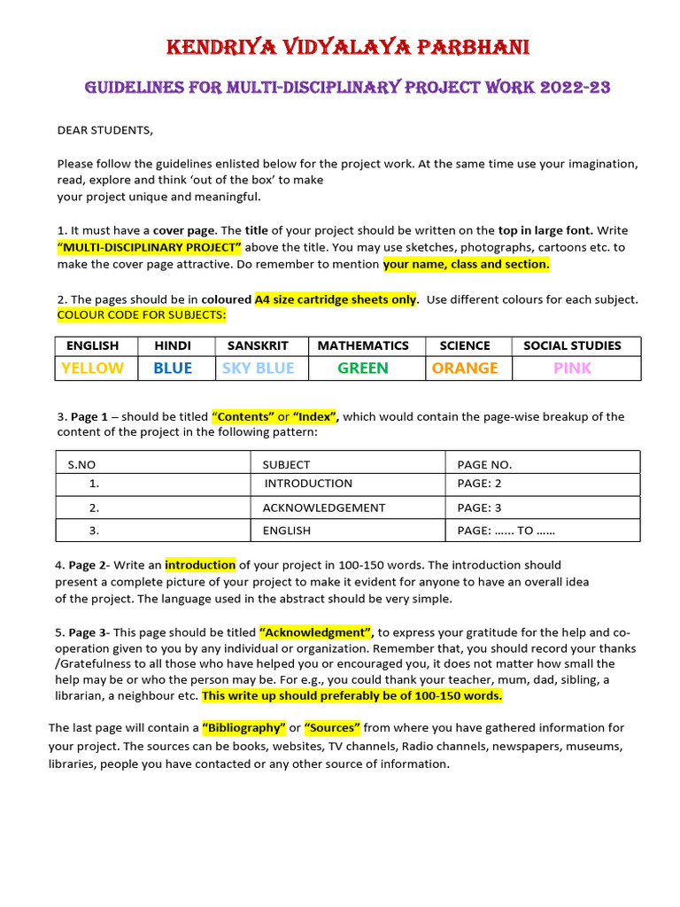 MDP Guidelines for Class 6 Projects | PDF | Solar System | Planets