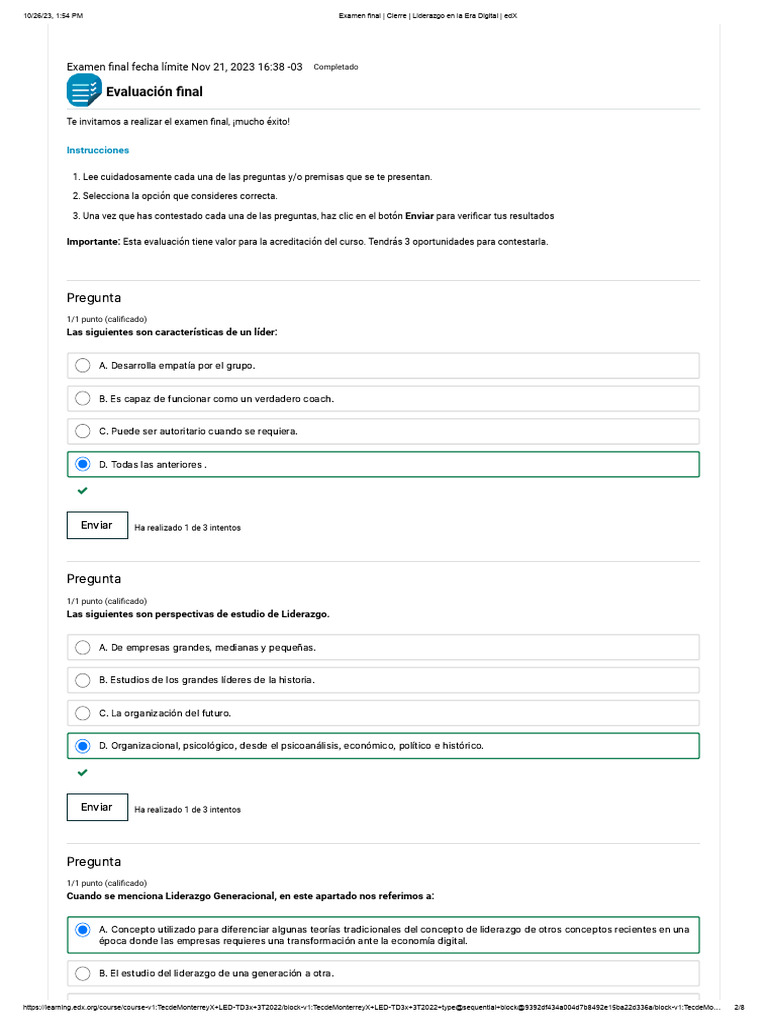 Examen Final - Cierre - Liderazgo en La Era Digital - Edx | PDF