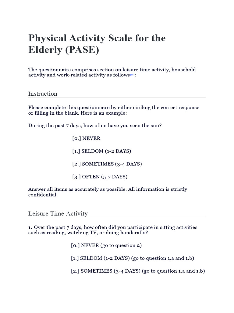 PASE Questionnaire for Elderly | PDF