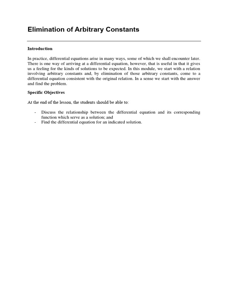 Elimination of Arbitrary Constants | PDF Elimination of Arbitrary Constants | PDF