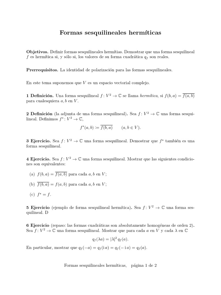 Hermitian Sesquilinear Forms Es | PDF | Matemáticas | Álgebra