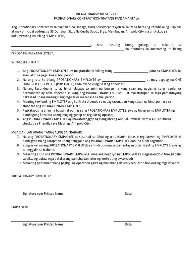 Probationary Contract | PDF