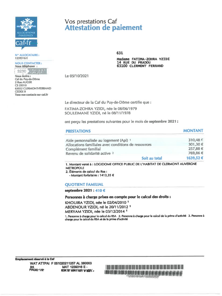 Attestation Caf Septembre 2021 | PDF